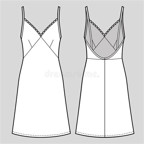 Slip Dress Technical Fashion Sketch Dress With Lace Trim Stock Illustration Illustration Of