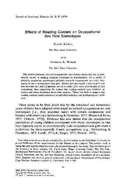 Pdf Effects Of Reading Content On Occupational Sex Role Stereotypes