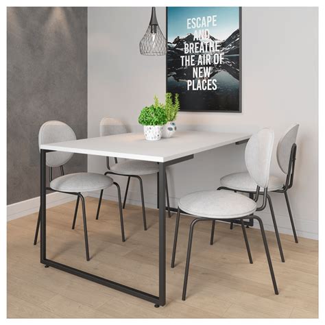 Porto 160 Table Black Metal Mdp Table Top White Color 160 X 90 Cms