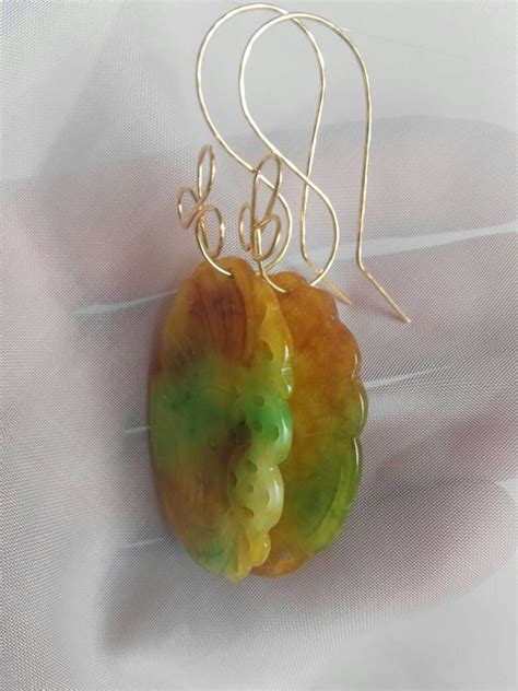 Carved Multicolor Jade Double Sided Bridal Earrings 925 Sterling