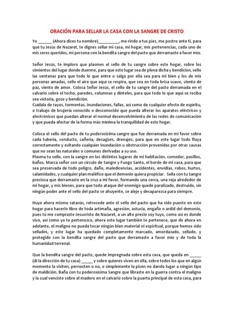 Oración Para Sellar Y Proteger La Casa Pdf Demonios Oración