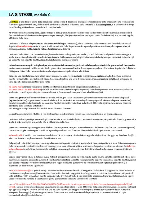 Sintassi Modulo C Di Linguistica Appunti Di Linguistica Docsity