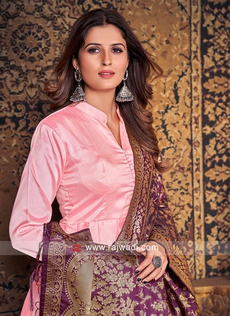 Pink Art Silk Salwar Kameez With Purple Dupatta