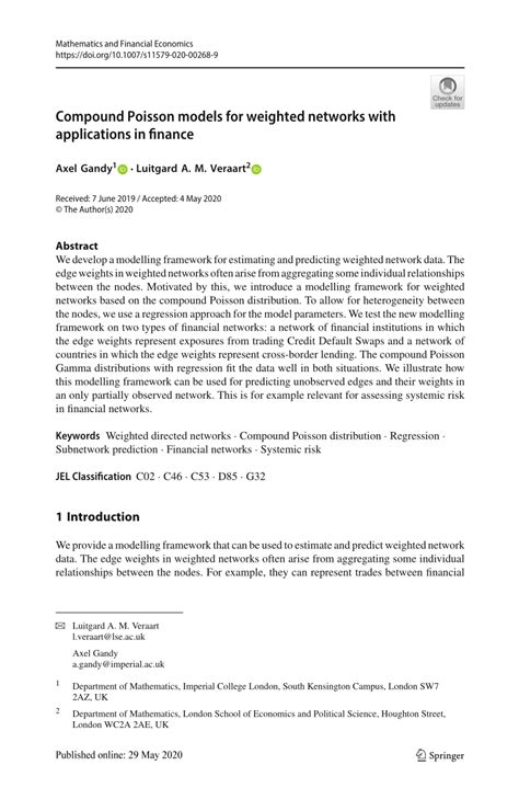 PDF Compound Poisson Models For Weighted Networks With Applications In Finance