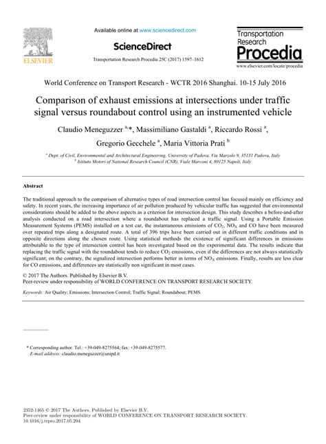 Pdf Comparison Of Exhaust Emissions At Intersections Under Traffic Signal Versus Roundabout