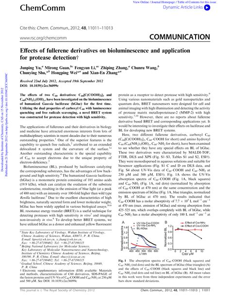 Pdf Effects Of Fullerene Derivatives On Bioluminescence And