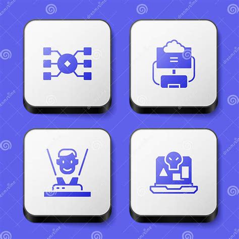 Set Neural Network Cloud Database Hologram And Internet Piracy Icon