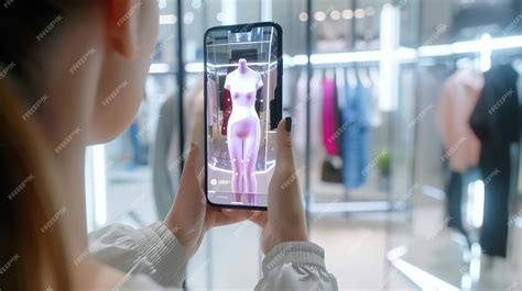 Premium Photo Woman Using Augmented Reality App On Smartphone To