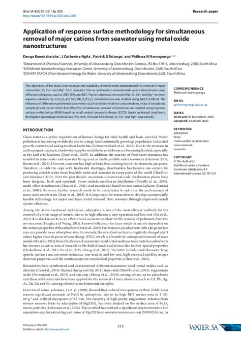 Pdf Application Of Response Surface Methodology For Simultaneous