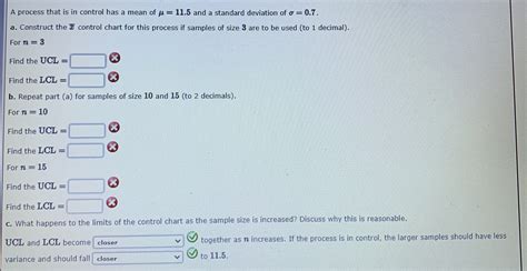 solved a process that is in control has a mean of u 11 5