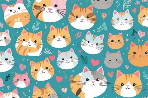 Cute Girl Cat Patterns Design Love Premium Ai Generated Image