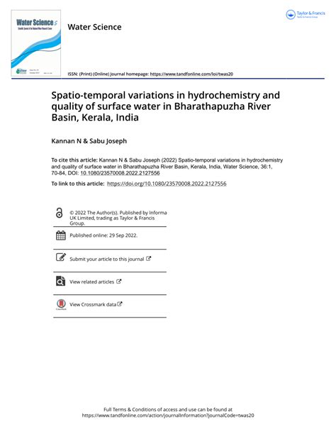 Pdf Spatio Temporal Variations In Hydrochemistry And Quality Of Surface Water In Bharathapuzha