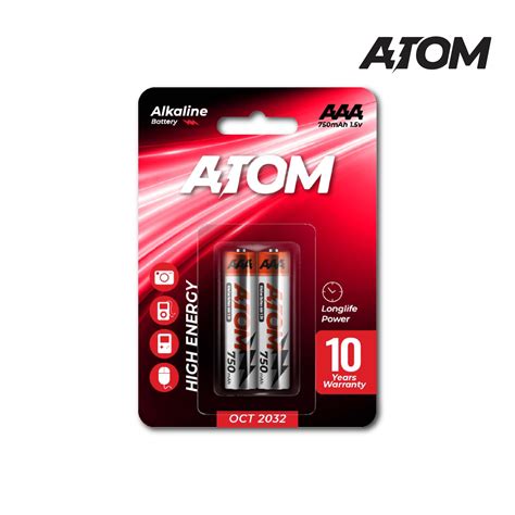 [แพค2ก้อน ] ถ่าน Atom Alkaline Aaa 750mah 1 5v ขายดีราคาถูก [แพค2ก้อน