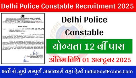 Delhi Police Constable Recruitment 2025 दिल्ली पुलिस कांस्टेबल के पदों