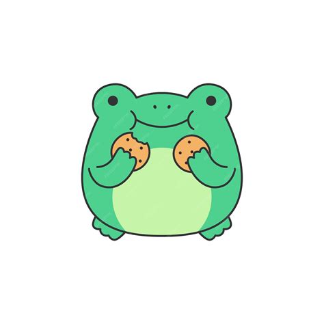 Premium Vector Cute Frog Eating Cookies Vector Icon Funny Cartoon
