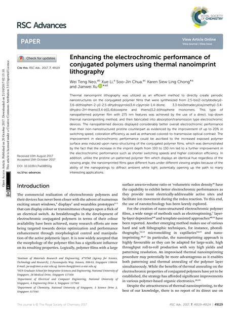Pdf Enhancing The Electrochromic Performance Of Conjugated Polymers Using Thermal Nanoimprint