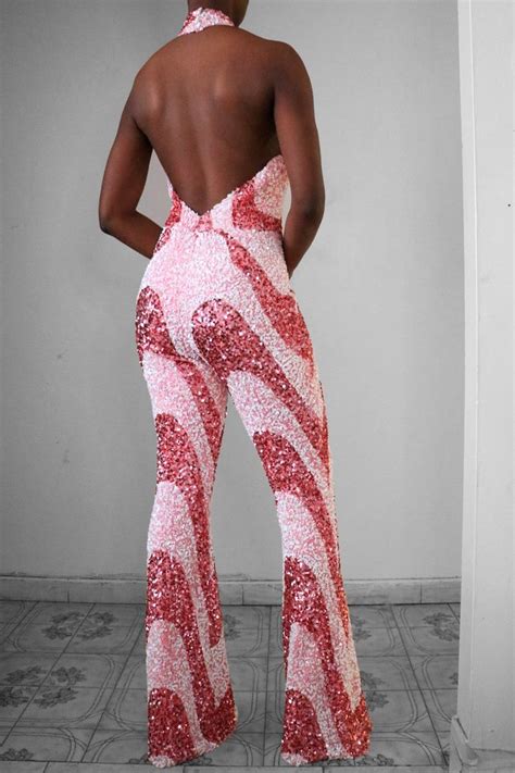 Bubblegum Swirl Sequin Halter Jumpsuit Flared Pants Jumpsuit Bride