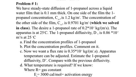 problem 1 we have steady state diffusion of