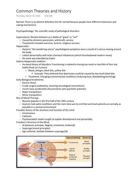 Abnormal Psych Common Therories And Psych History Notes Normal There