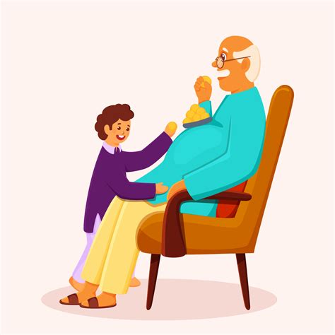 Cheerful Grandpa And Grandson Eating Indian Sweet On Pastel Pink