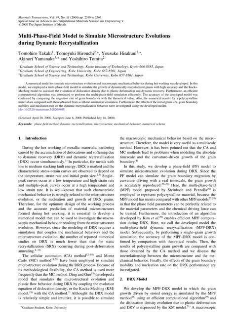 PDF Multi Phase Field Model To Simulate Microstructure Evolutions During Dynamic Recrystallization