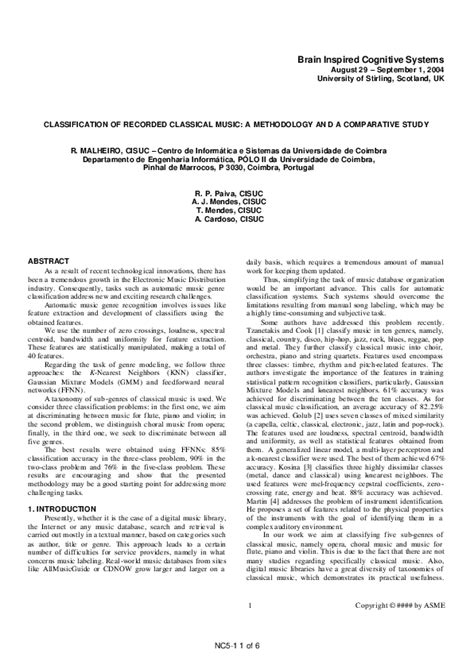 Pdf Classification Of Recorded Classical Music A Methodology And A