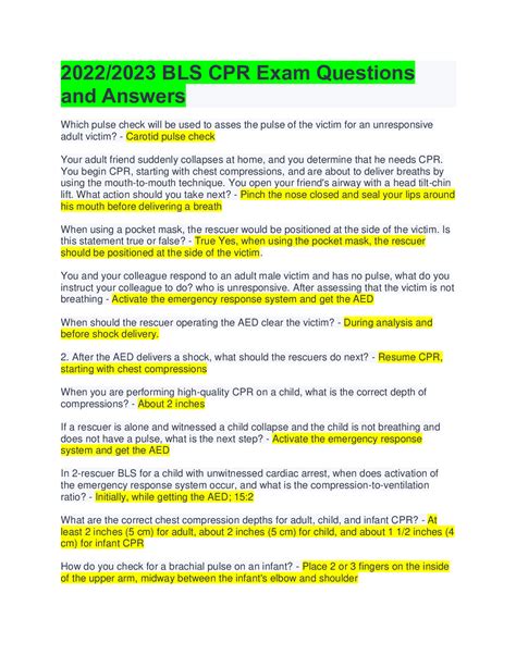Bls Exam Questions And Answers 2020 Solution Bls Instructor