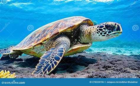 Photo Of Sea Turtle In The Galapagos Island Ai Generative Illustration