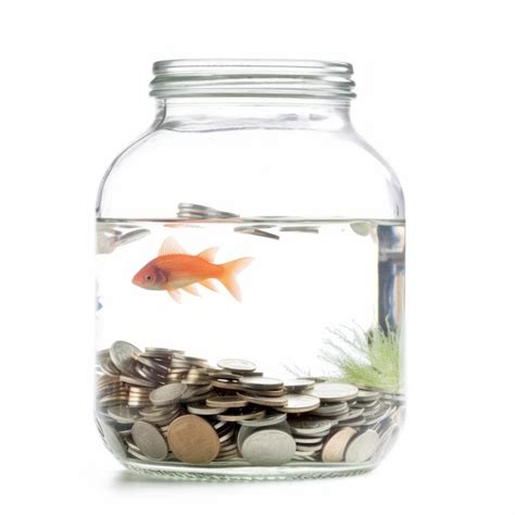 Premium Ai Image Coins In Glass Jar With Fish On White Background