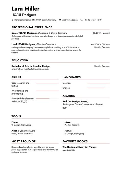 Resume Template Flower One Column Layout With Serif Font