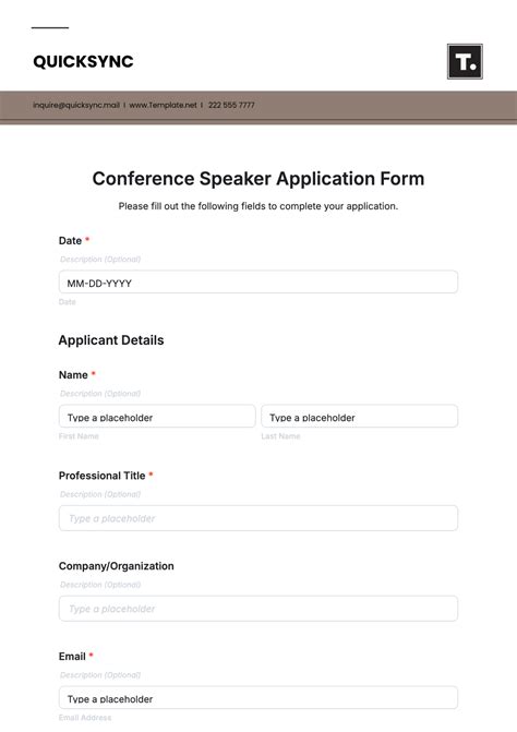 Free Conference Speaker Application Form Template To Edit Online