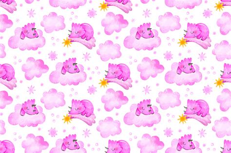 아기 소녀 완벽 한 패턴과 분홍색 구름과 공룡 공룡은 구름과 별에서 잠을 잔다 하늘 위로 취침 시간 배경 보육원 아기 방 섬유 인쇄 포장 종이에 대한 패턴 0명에 대한 스톡