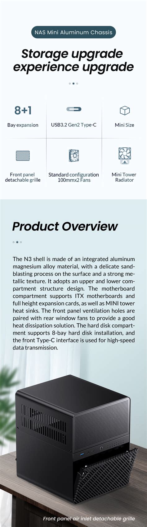 Jonsbo N3 Mini Itx Nas Pc Chassis Itx Computer Case 8 1 Disk Bays Nas Mini Aluminum With Steel