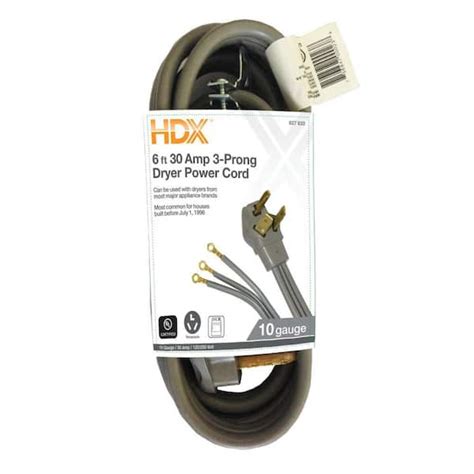Hdx 6 Ft 63 30 Amp 3 Prong Dryer Power Cord Grey Hd627 833 The