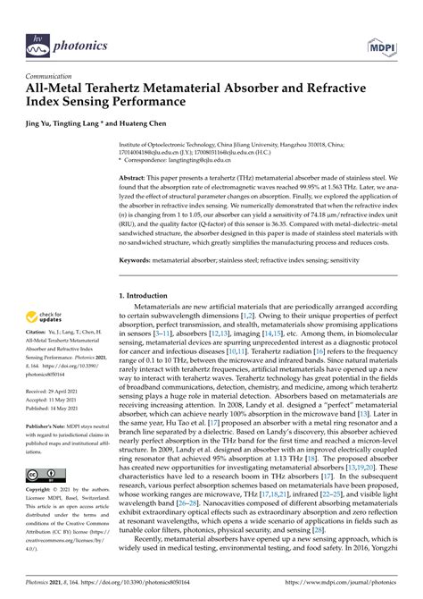All Metal Terahertz Metamaterial Absorber And Refractive Index Sensing