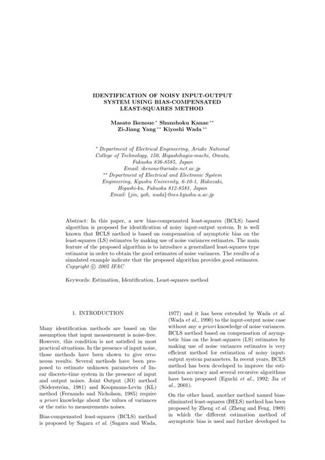 pdf on bias compensated least squares method for noisy input output