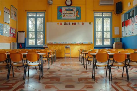 Empty Classroom With Yellow Walls Stock Illustration Illustration Of Wall Furniture 333408031