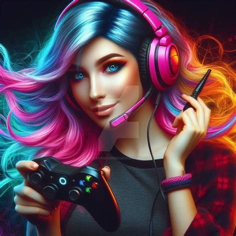 Gaming Girl With Headphones Colorful Hair By Sorayascorner On Deviantart