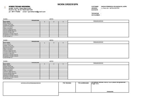 Form Work Order Spk Pdf