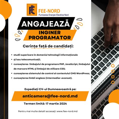 Anunț De Angajare Inginer Programator Furnizarea Energiei Electrice