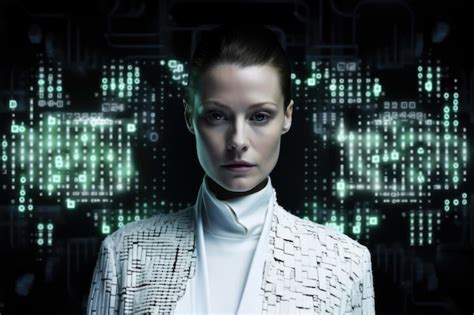 Premium Photo Portrait Of A Woman With A Cybernetic Eye Matrix Style