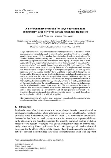 Pdf A New Boundary Condition For Large Eddy Simulation Of Boundary