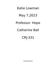 Katie Lowman Assignment 2 CRJ 322 Professor Ball 1 Docx Katie Lowman