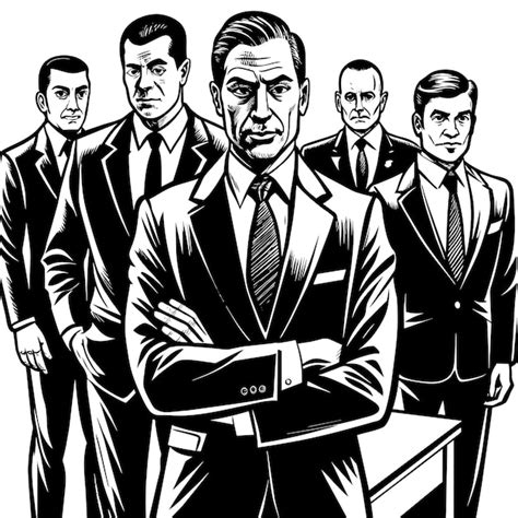 A Black And White Drawing Of A Man With His Arms Crossed Premium Ai