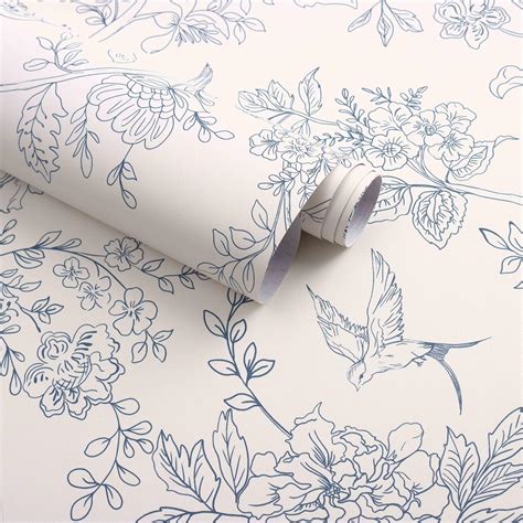 Froluya Cream White And Blue Floral Wallpaper Peel And Stick Wallpaper