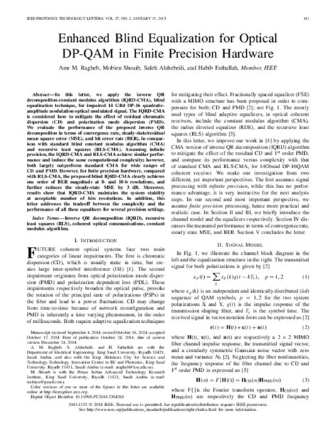 Pdf Enhanced Blind Equalization For Optical Dp Qam In Finite Precision Hardware