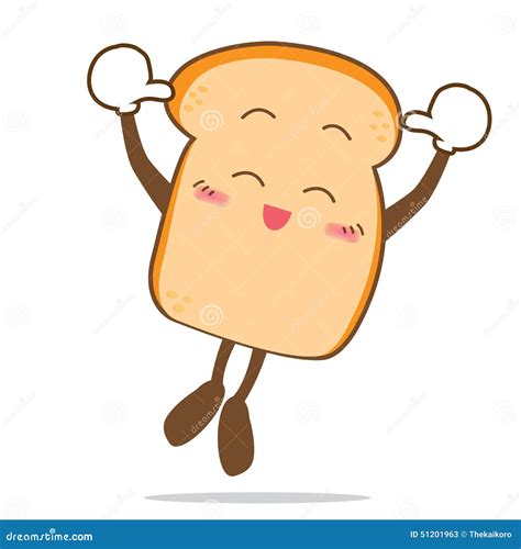 Bread 12 Isolated Happy Smile Jumping Slice Of Bread Cartoon Stock