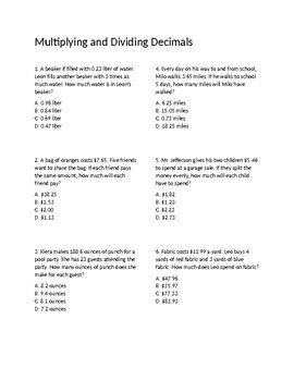 Multiplying And Dividing Decimals Word Problems By Mrs R Th TPT