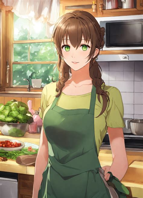 Lexica A 30 Year Old Housewife With Brown Hair And Green Eyes In The