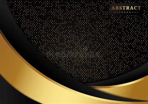 Luxury Curve Overlap Layers Black Background With Glitter And Golden Lines Glowing Dots Golden